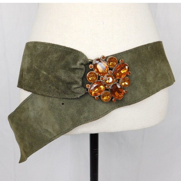 Accessories | Vintage Green Suede Leather Wide Boho Belt With Stones ...
